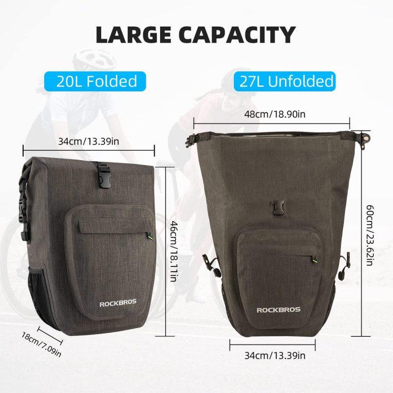 Waterproof Bike Bag 27L - Rear Rack Pannier for Travel Cycling and MTB