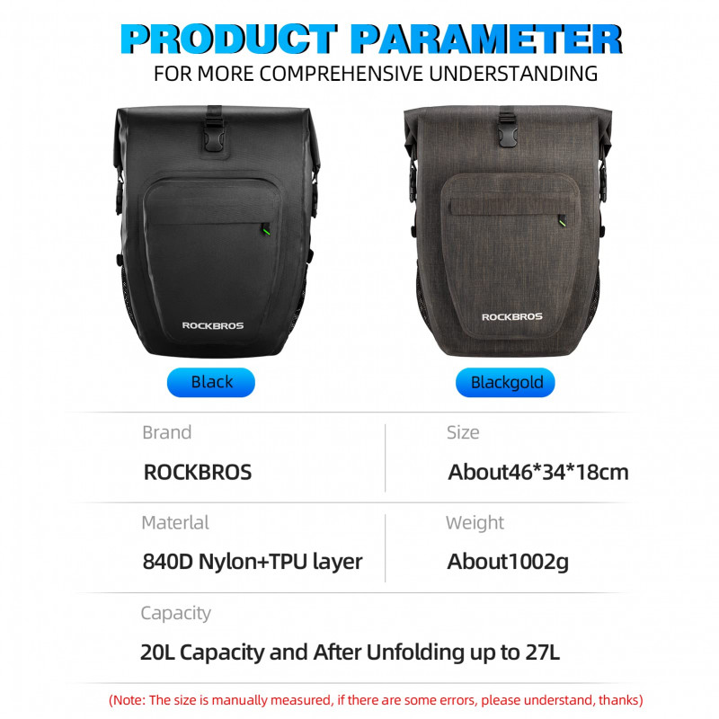 Waterproof Bike Bag 27L - Rear Rack Pannier for Travel Cycling and MTB