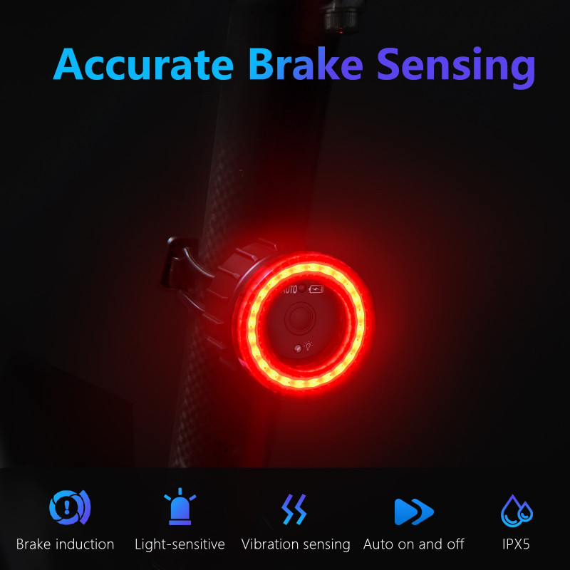 Bicycle Smart Auto Brake Light Waterproof LED Taillight for Safe
